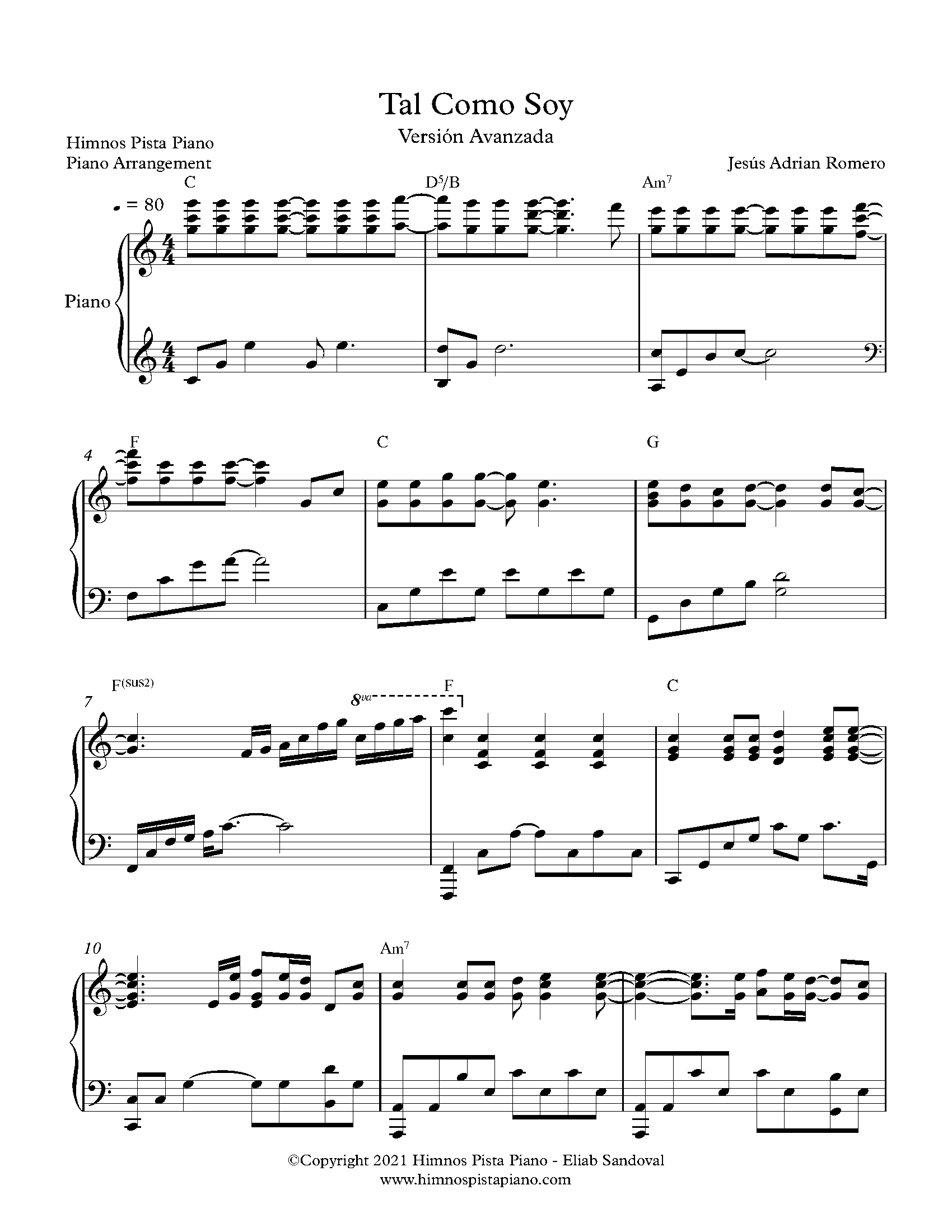 Tal Como Soy – Jesús Adrián Romero | Partitura para Piano