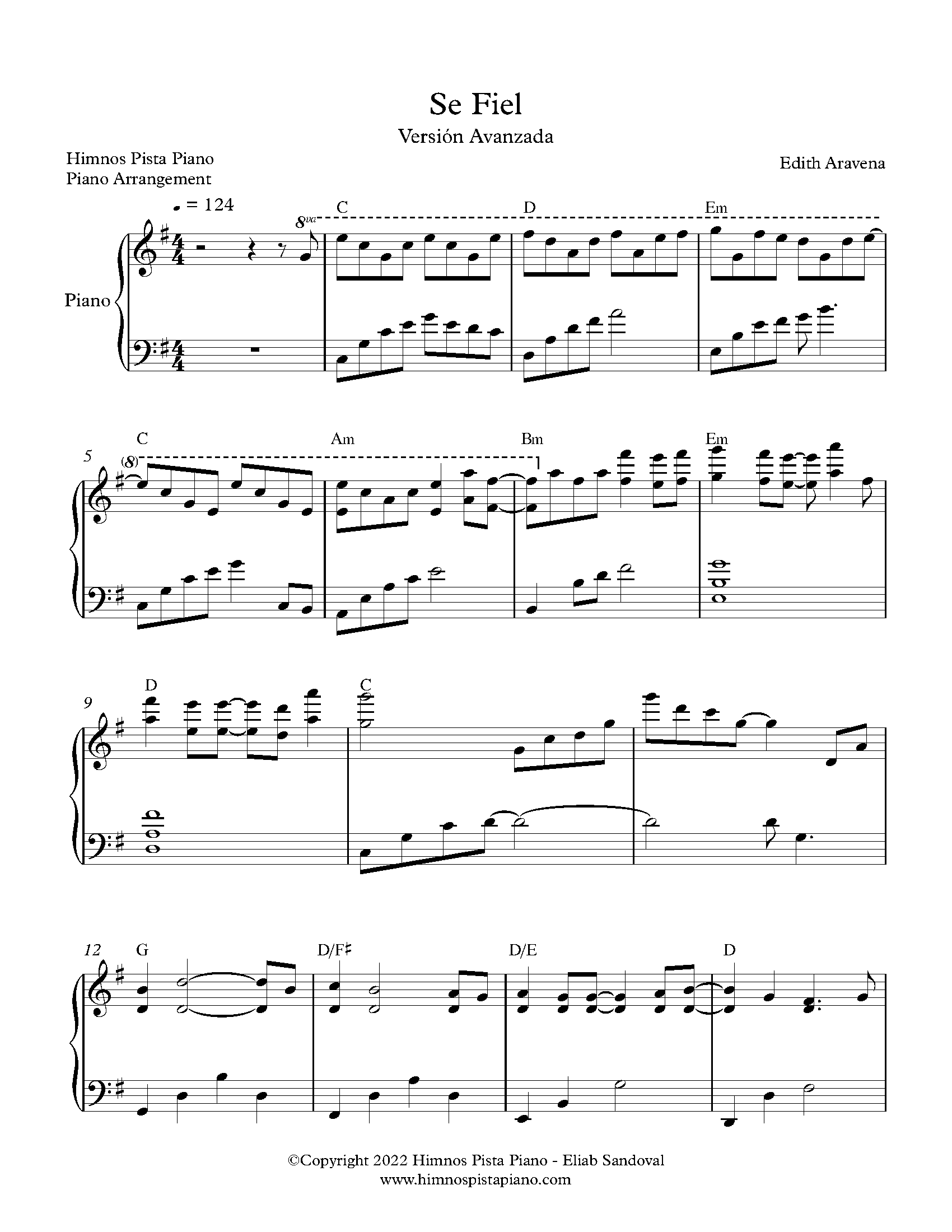 Se Fiel – Edith Aravena | Partitura para Piano | Himnos Pista Piano