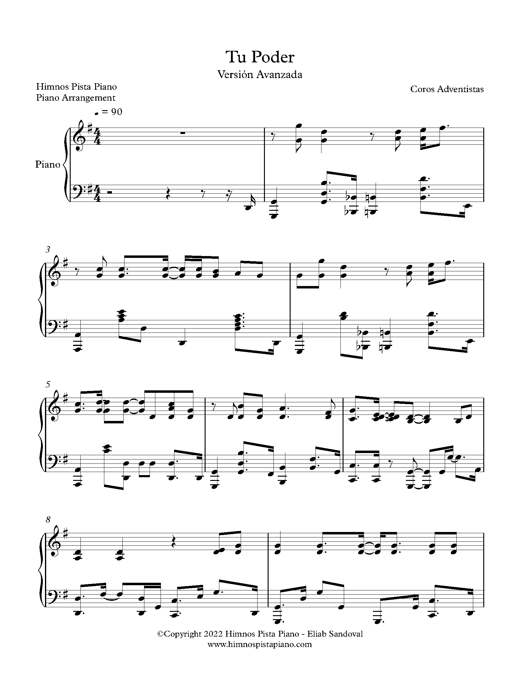 Tu Poder – Coros Adventistas | Partitura | Himnos Pista Piano