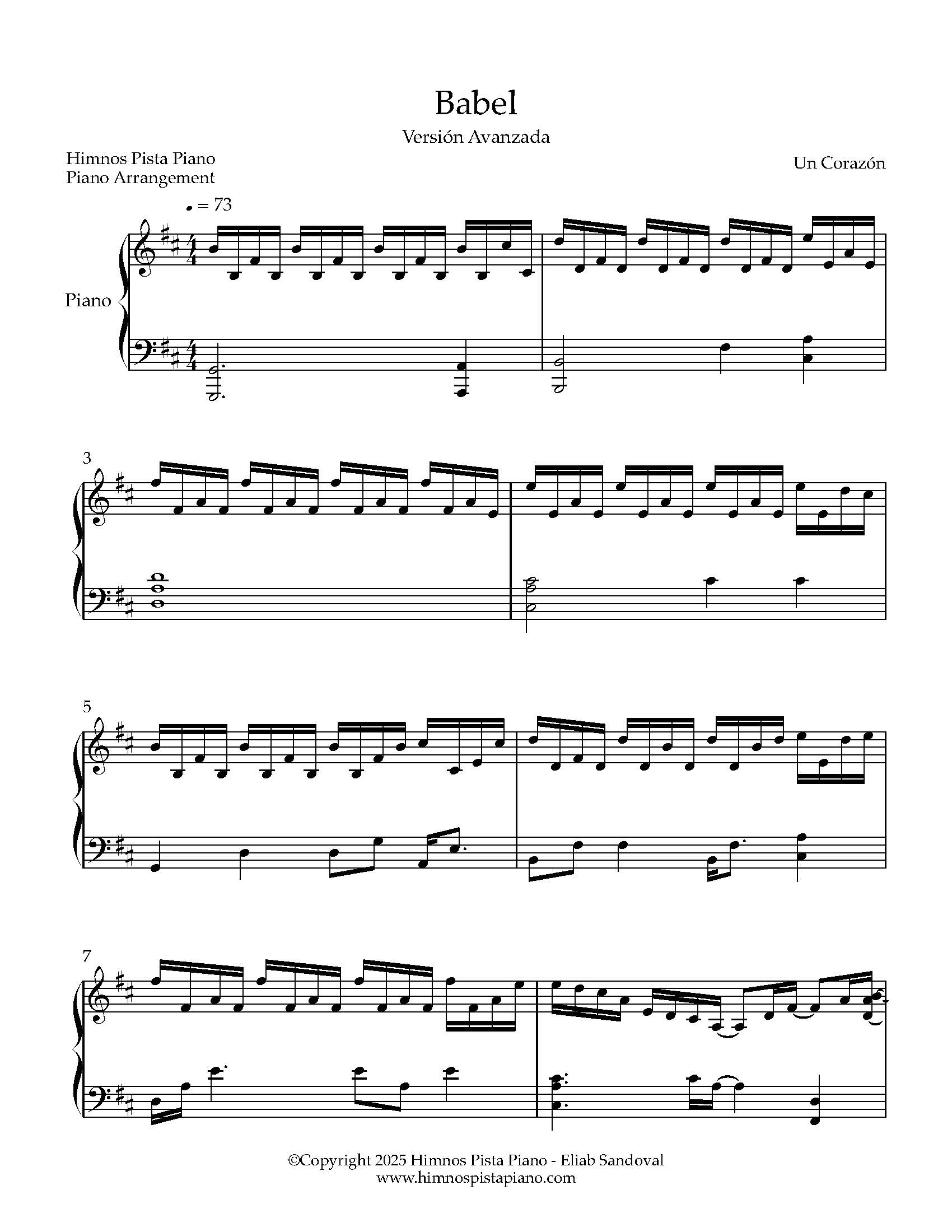 Babel - Un Corazón | Partitura para Piano | Himnos Pista Piano
